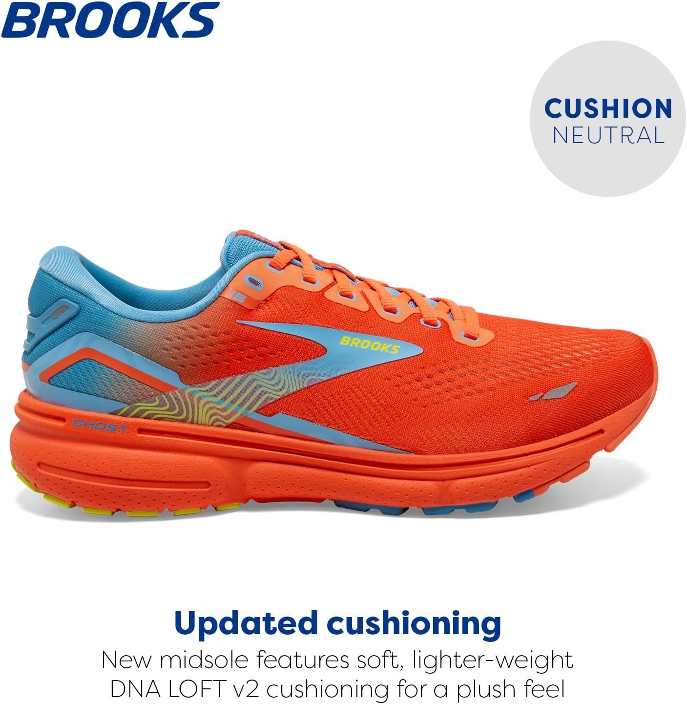 Brooks Men’s Ghost 15 Neutral Running Shoe(Orange/Blue/Yellow) - Zappos ...