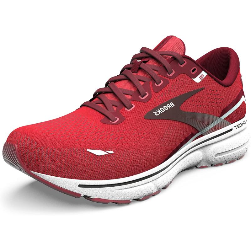 Brooks Men’s Ghost 15 Neutral Running Shoe(Red/Blue Haze/White) - Zappos Deals