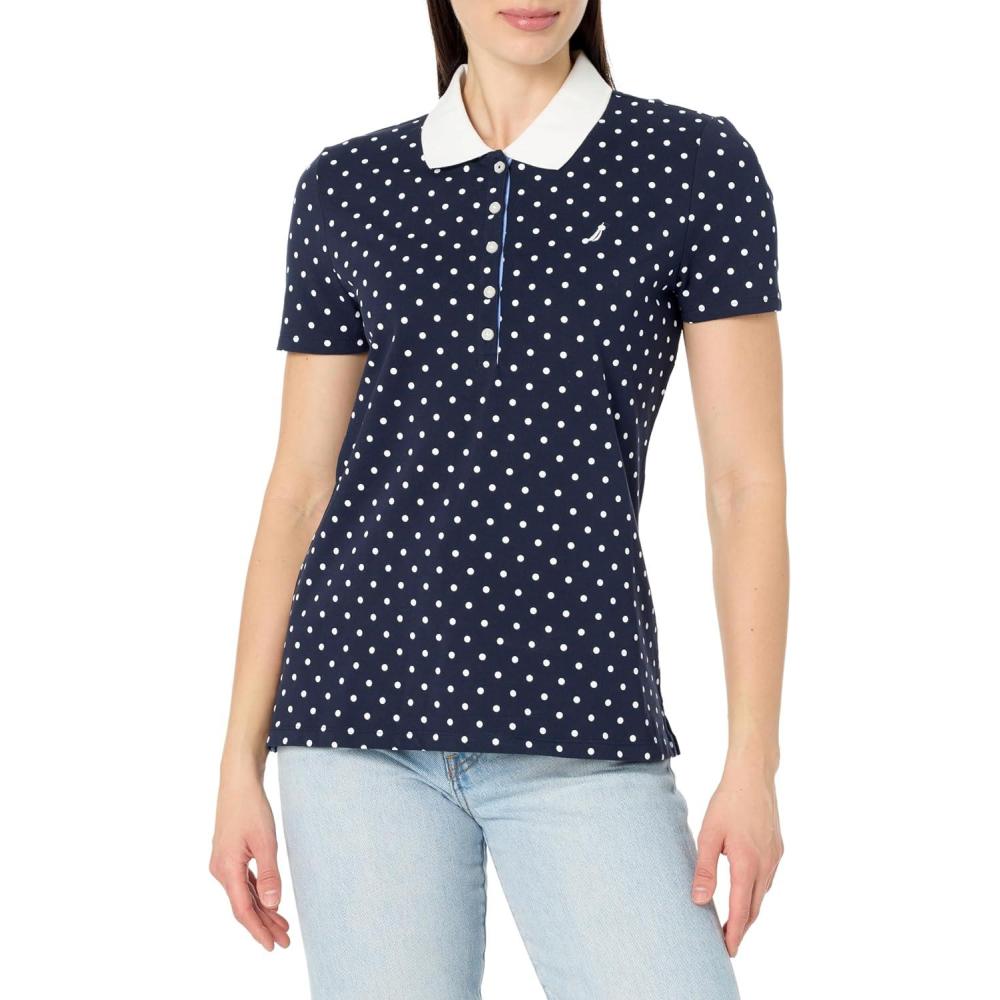 Nautica Womens 5-Button Short Sleeve Breathable 100% Cotton Polo Shirt ...