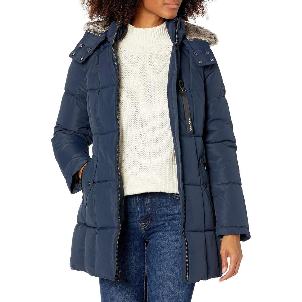 Nautica womens Long Stretch Puffer Jacket – Heavyweight Winter Coat ...