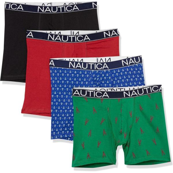 Nautica mens Cotton Stretch 4 Pack Boxer Brief(Black/Nautica Red/Bright ...