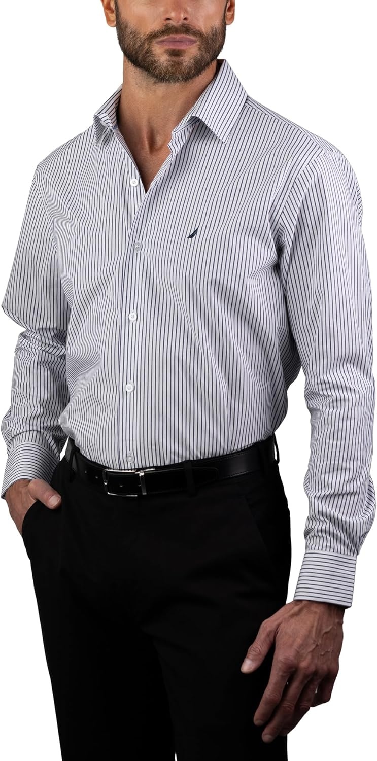 NAUTICA Slim Fit 100% Cotton Mens Dress Shirts Long Sleeve Wrinkle ...
