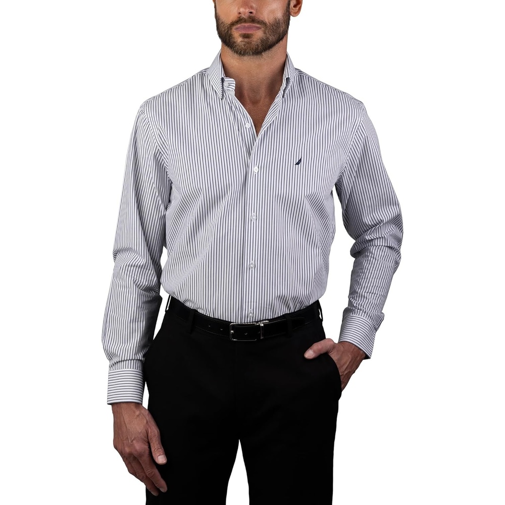 NAUTICA Slim Fit 100% Cotton Mens Dress Shirts Long Sleeve Wrinkle ...