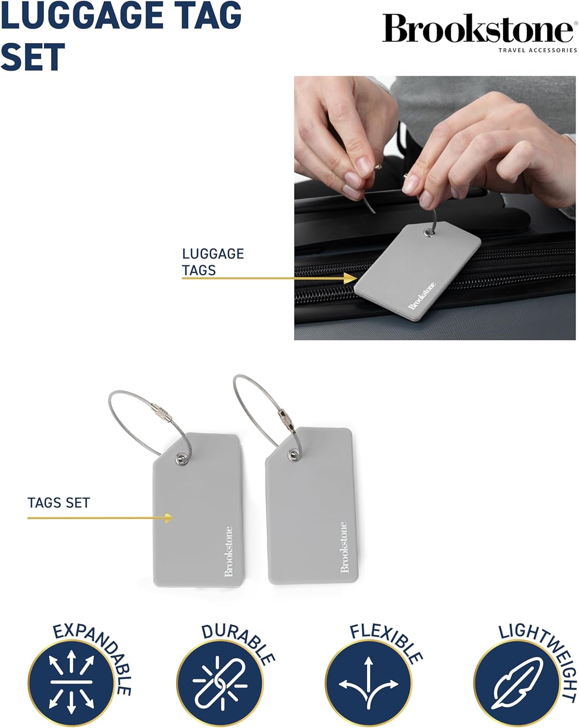 Brookstone Luggage Tag – 2 Pack Silicone Travel Suitcase Tag with Name ...